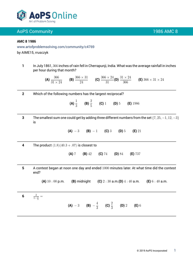 AMC8_1986 | PDF | Area | Mathematics