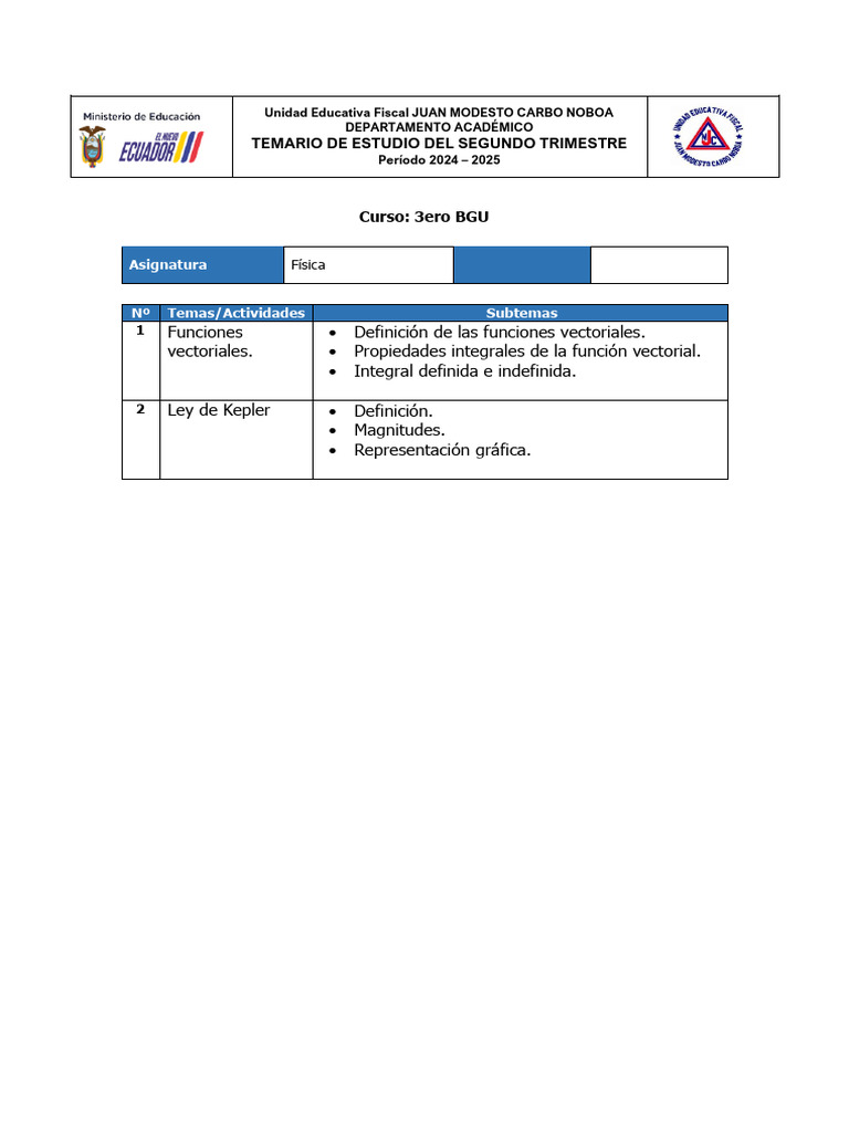 Temario 3ero Electro BGU Fisica 2do Trimestre | PDF