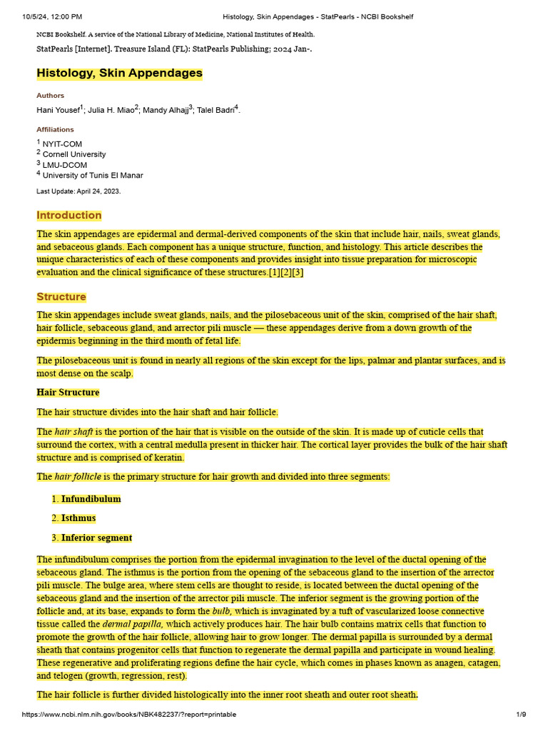 Histology, Skin Appendages | PDF | Epithelium | Skin