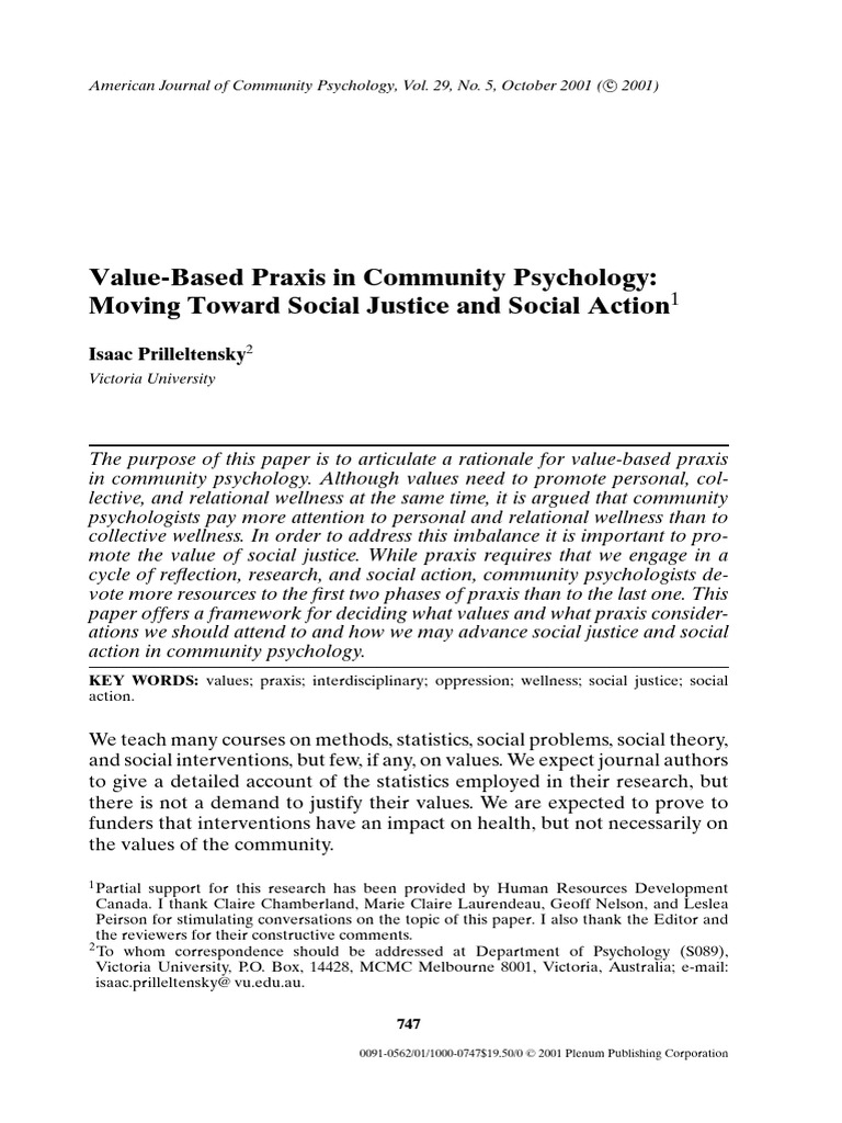 American J of Comm Psychol - 2001 - Prilleltensky - Value%E2%80%90Based ...