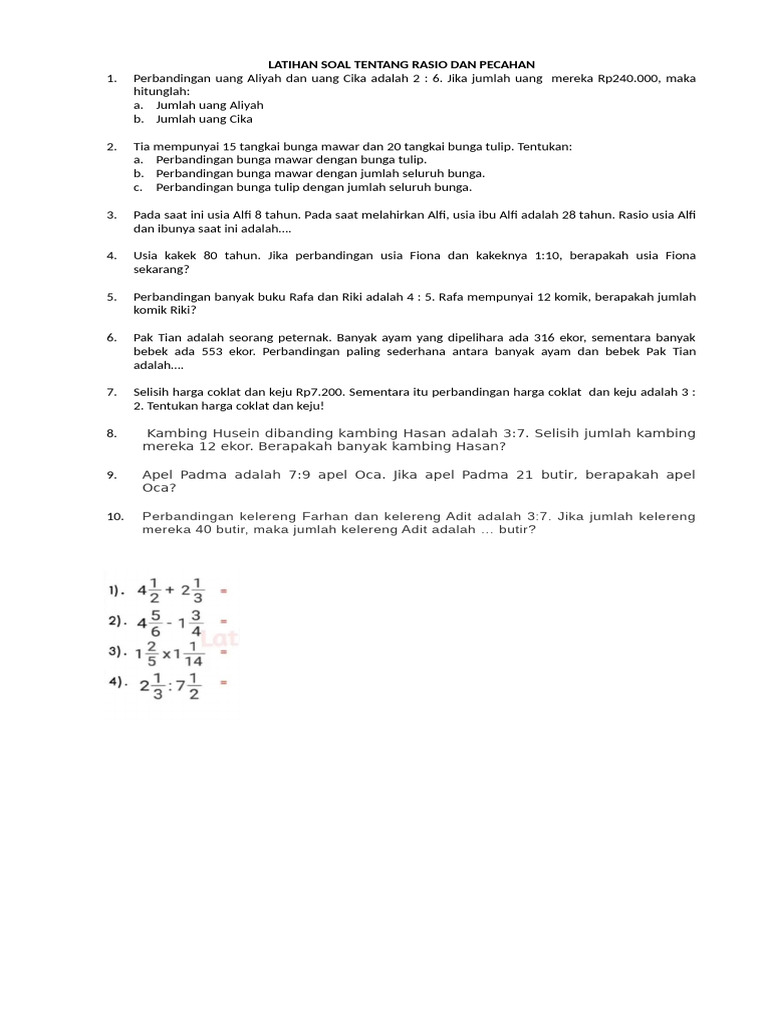 Latihan Soal Tentang Rasio Dan Persentase Kelas 6 | PDF