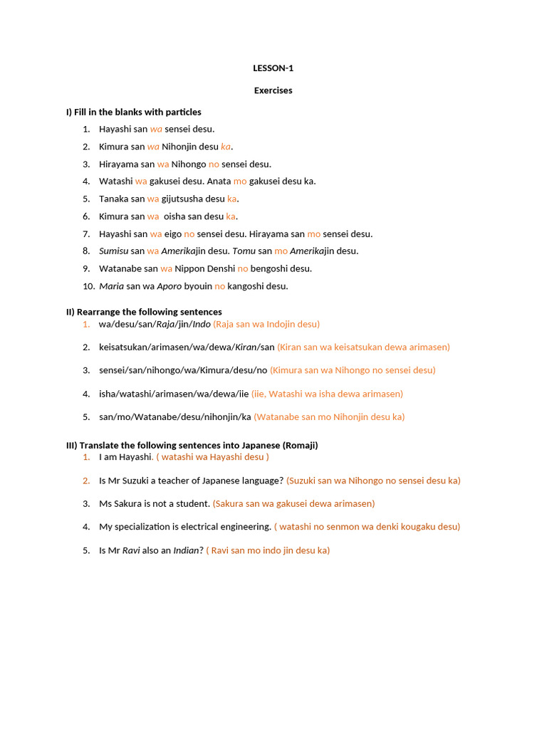 LESSON 1 Answer | PDF