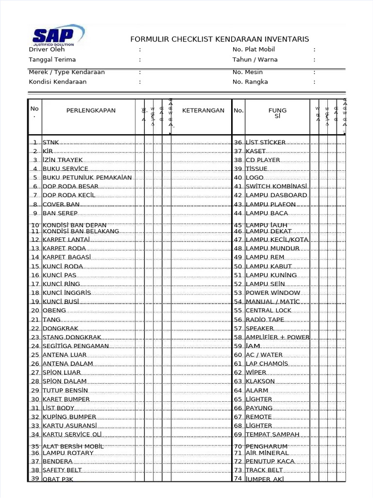 pdf-form-checklist-kendaraan | PDF
