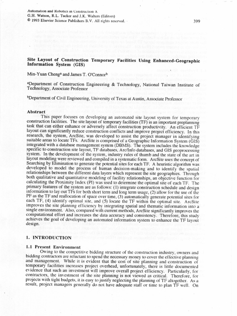 Site Layout of Construction Temporary Facilities Using Enhanced Geographic Information System ...