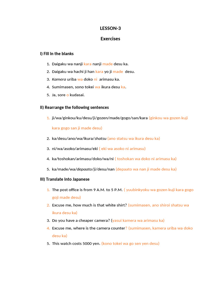 LESSON 3 Answer | PDF