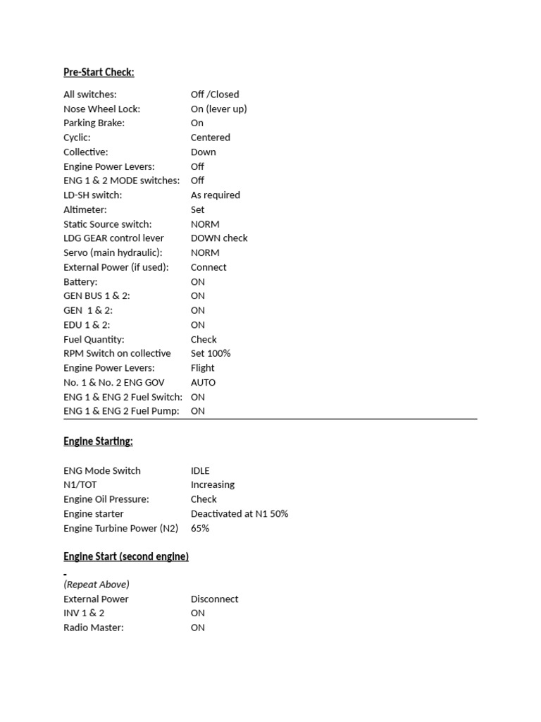 Pre-Flight Checklist for Helicopter Operations | PDF