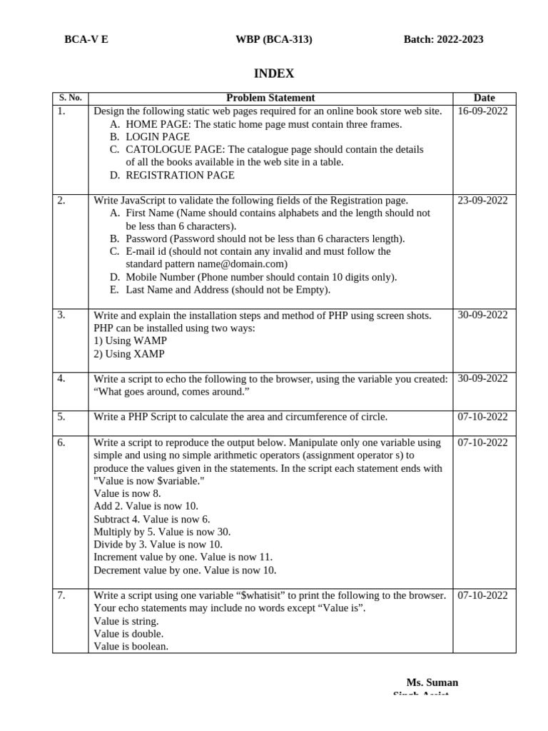WBP_PracticalFile_INDEX_BCA-V E | PDF | Php | Control Flow