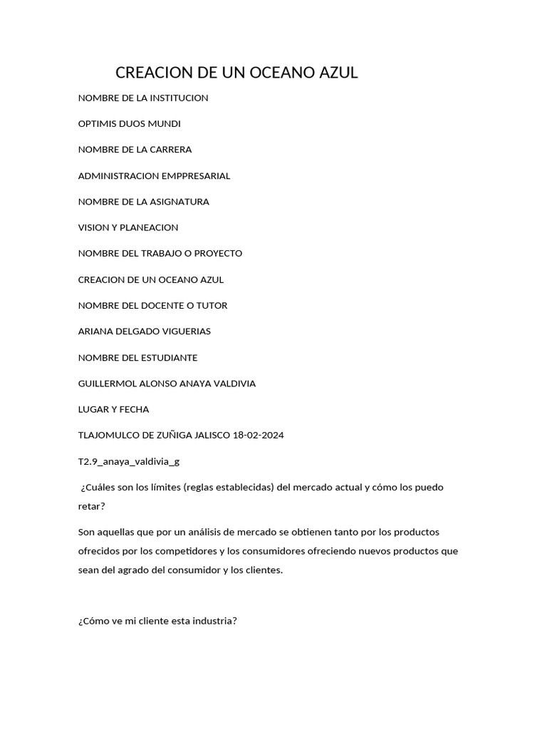 Creacion de Un Oceano Azul | PDF | Producto (Negocio) | Business