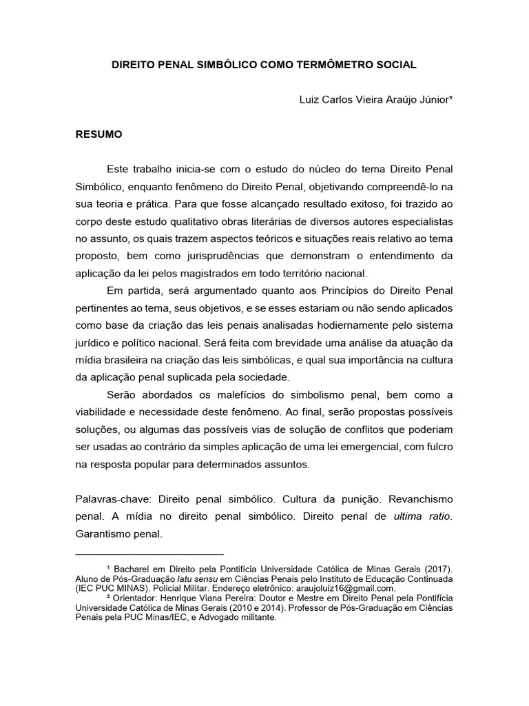 TCC - Direito Penal Simbólico como Termômetro Social | PDF | Direito ...