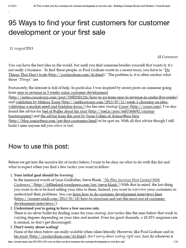 95 Ways to find your first customers for customer development or your ...