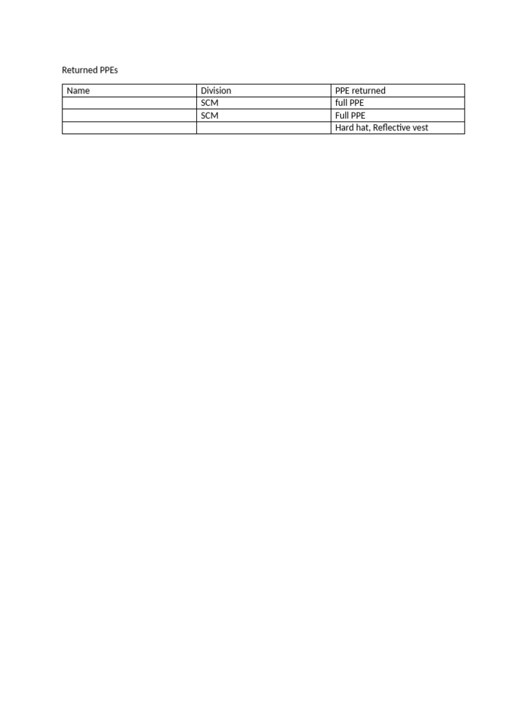 Returned PPEs | PDF