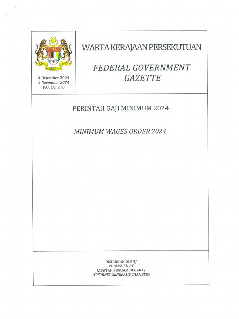 Perintah Gaji Minimum 2024 | PDF