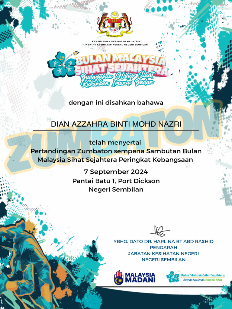 Sijil Penyertaan Zumbaton Bmss | PDF