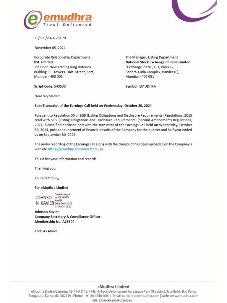 eMudhra Q2 FY25 Earnings Call Transcript | PDF | Cloud Computing | Taxes