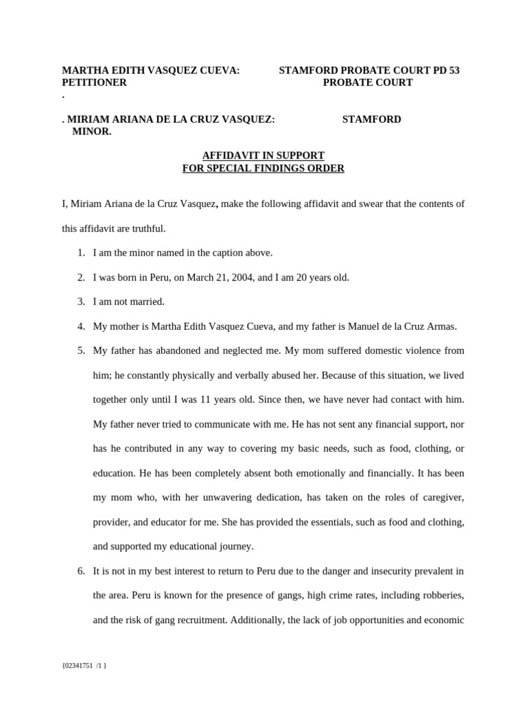 Affidavit in Support minor CT | PDF | Problem Behavior | Aggression