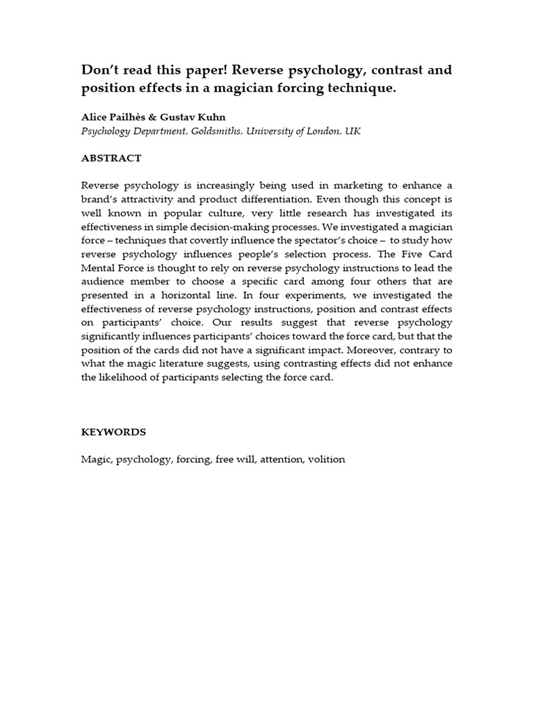 Dont Read This Paper Reverse Psychology Contrast | PDF | Psychology ...