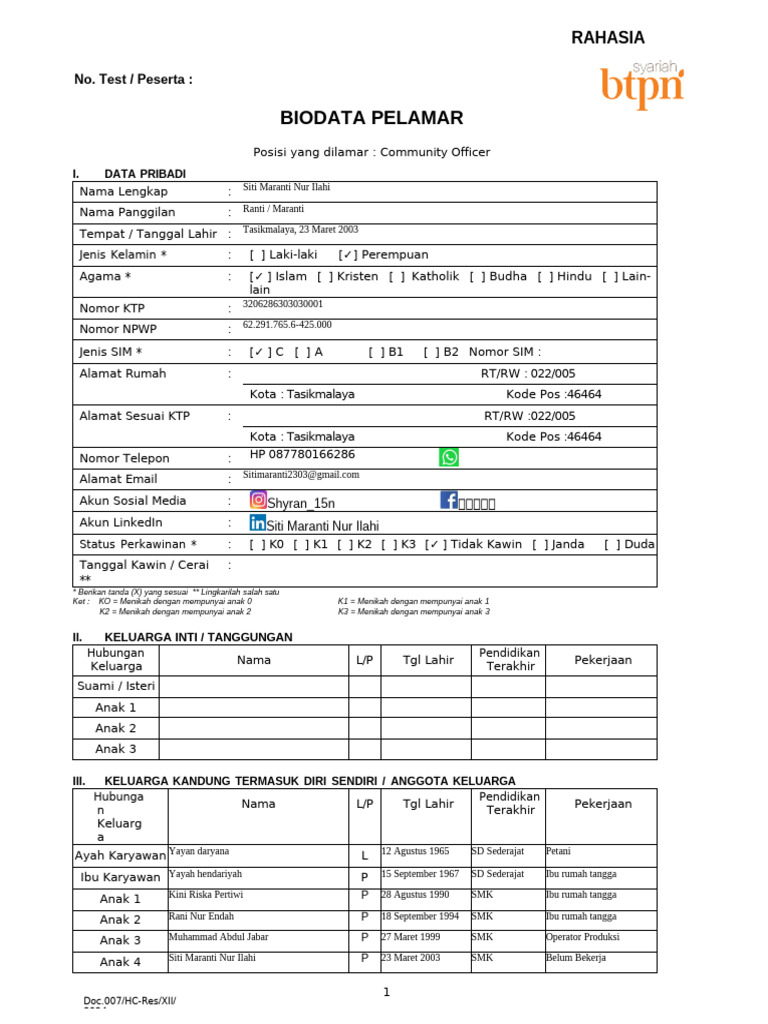 FORM BIODATA NEW - DES24. | PDF