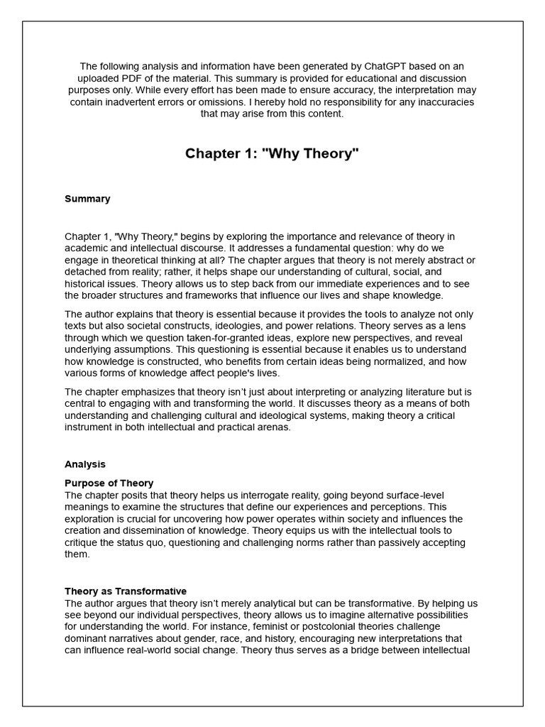 Summary of Chapters 1 (Why Theory) and Chapter 2 (Author-Ity) | PDF ...