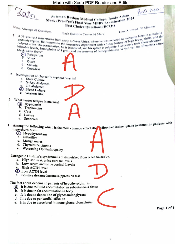 SRMC Preprof Medicine 2024 Solved | PDF