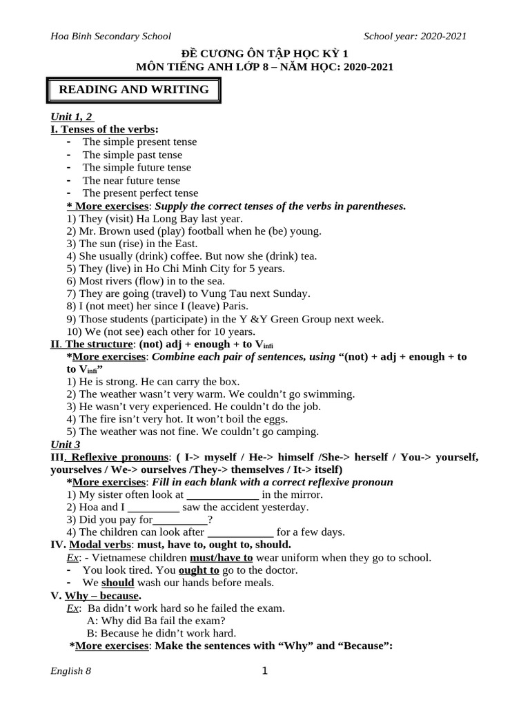 DE CUONG AV 8.HK1.2020-2021 | PDF | English Language | Languages