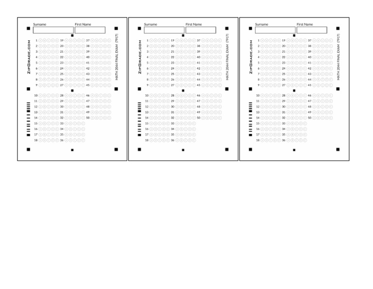 MATH 2044 Final Exam Answer Sheet | PDF