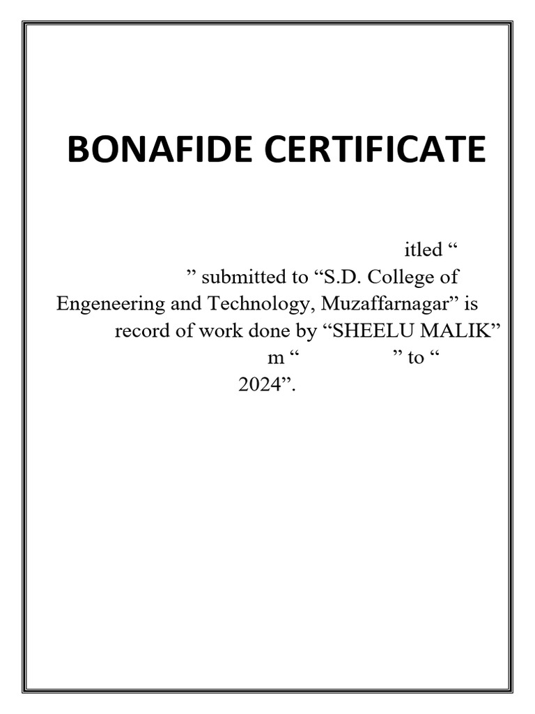Bonafide Certificate for IT Skill Lab & Payment Industry Projects | PDF
