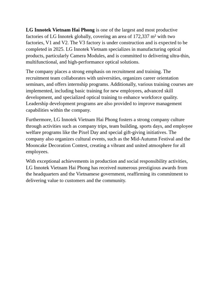 LG Innotek Vietnam Hai Phong Is One of The Largest and Most Productive ...
