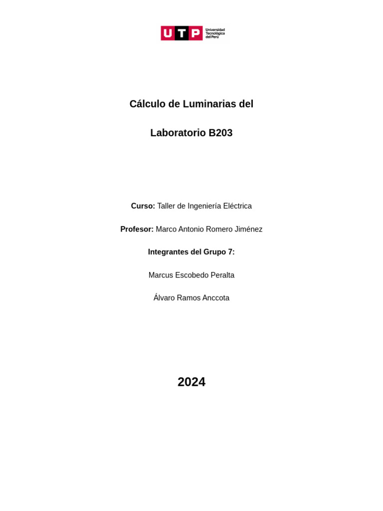 Informe de Luminarias Lab B203 - Grupo 7 (Escobedo-Campos) | PDF ...
