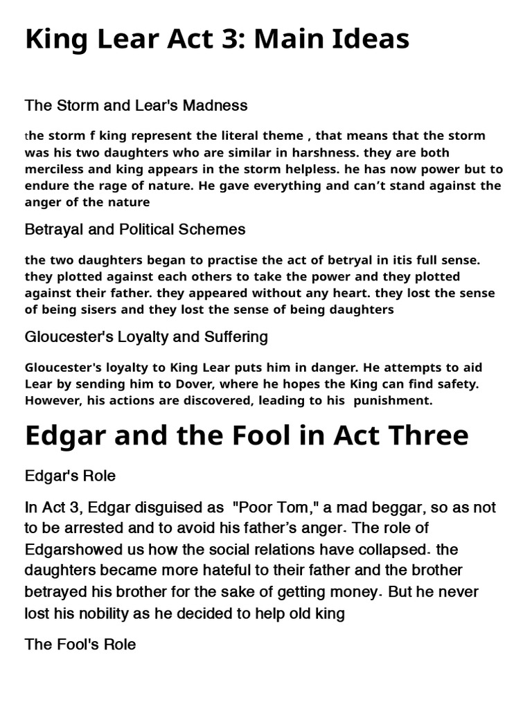 King Lear Act 3: Themes and Analysis | PDF | King Lear