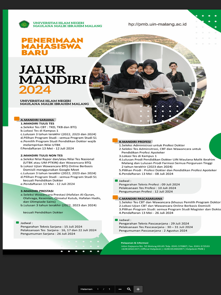 Penerimaan Mandiri UIN Malang 2024 | PDF