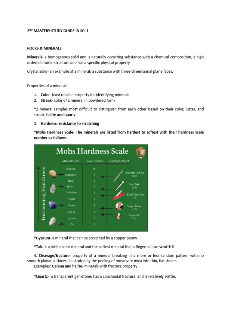 2ND Mastery Study Guide in Sci 1 | PDF | Minerals | Rock (Geology)