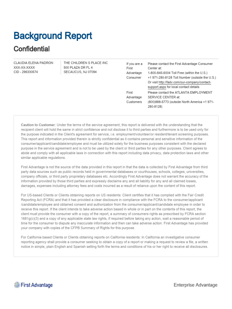 Background Report | PDF | Arbitration | Credit Bureau