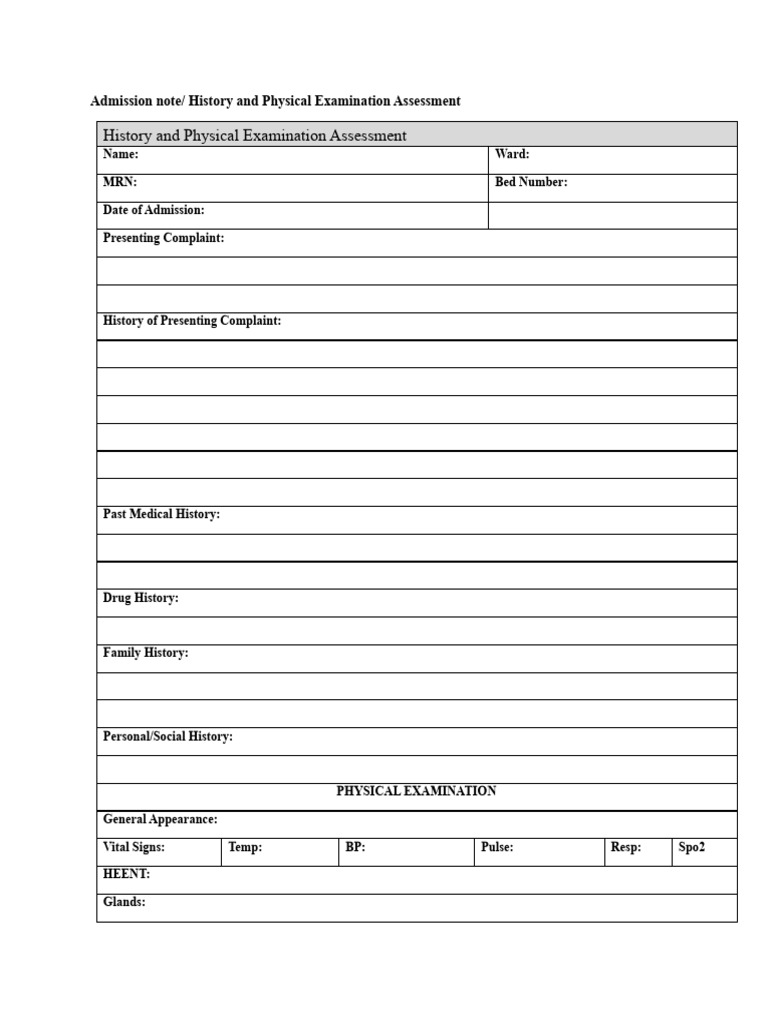Comprehensive Patient Admission Note | PDF