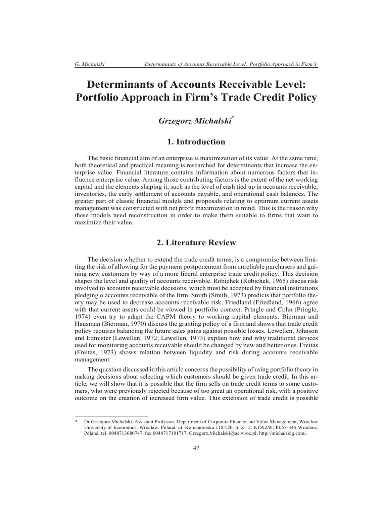 Determinants of Accounts Receivable Level Michalski | PDF | Discounting ...