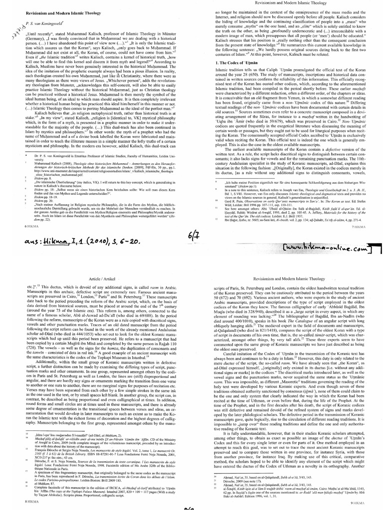 Van Koningsveld Revisionism and Modern Islamic Theology | Download Free ...