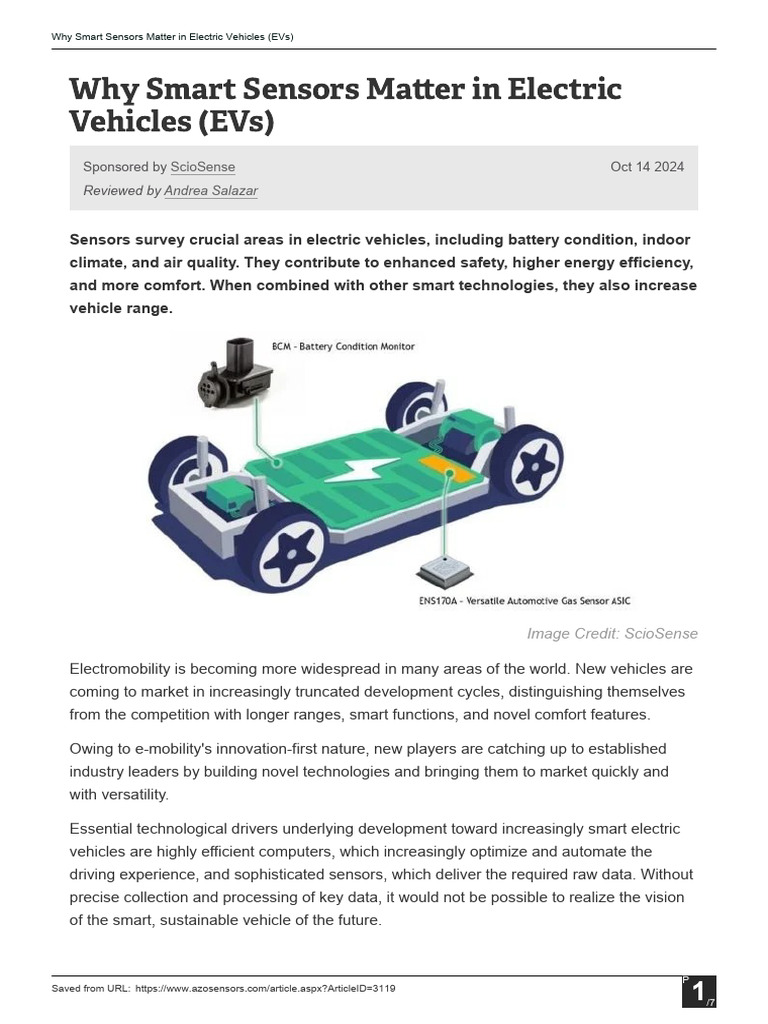 Why Smart Sensors Matter in Electric Vehicles (EVs) | PDF | Electric ...