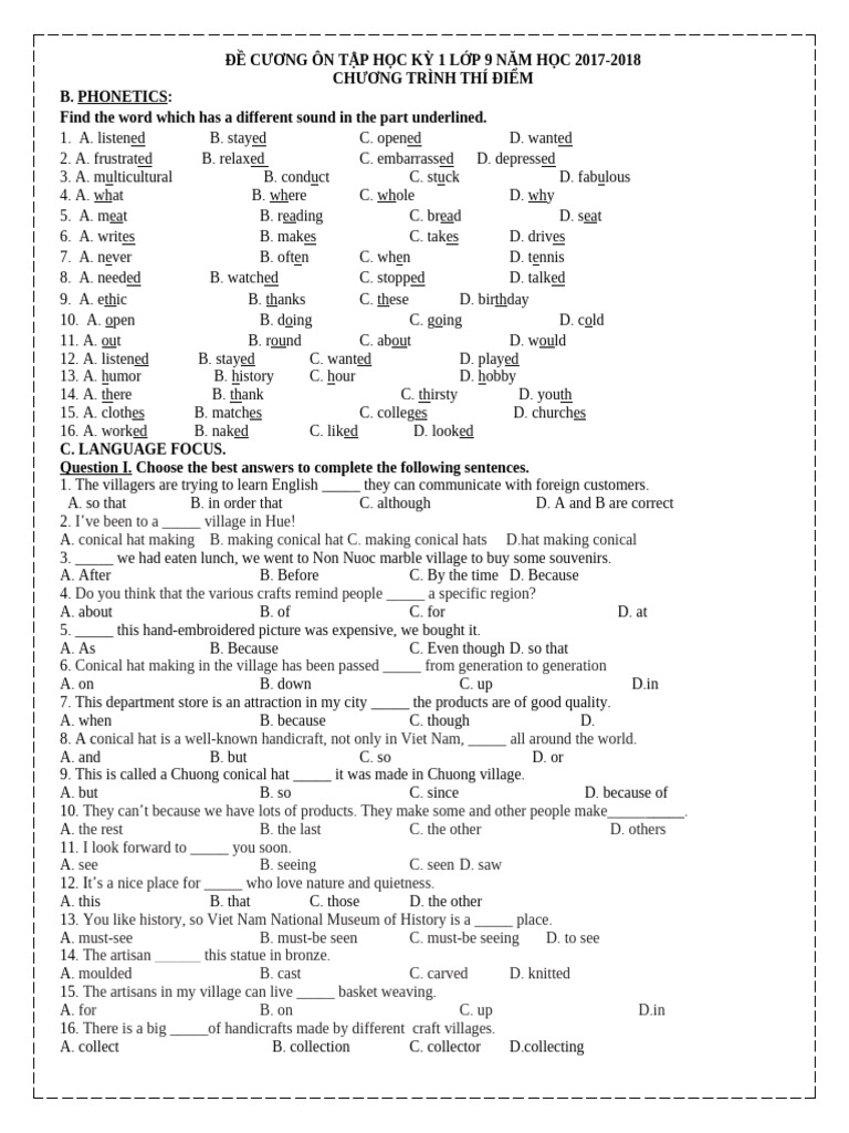 De Cuong On Tap Tieng Anh 9 Thi Diem | PDF