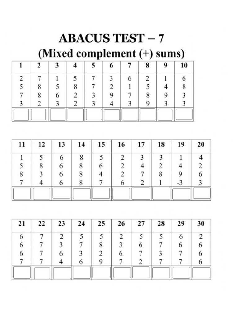 Abacus Test 7 Mixed Sums | PDF
