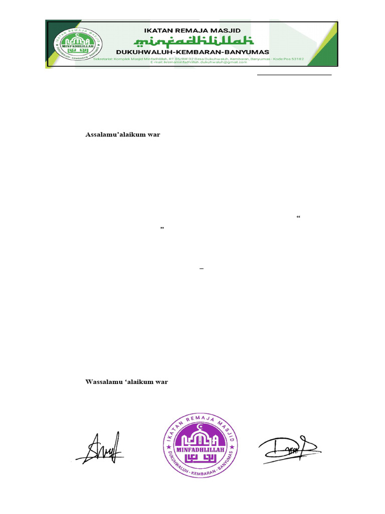 Surat Permohonan Donatur Pawai Obor Takbir Keliling 2024 | PDF