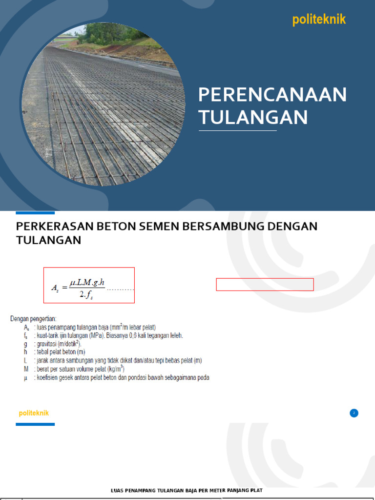 Perencaanaan Tulangan Perkerasan Kaku Bina Marga | PDF