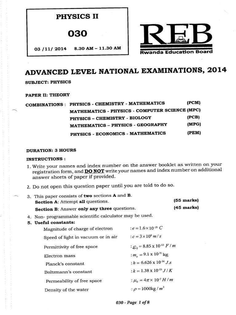 2014 Physics II Past Paper | PDF