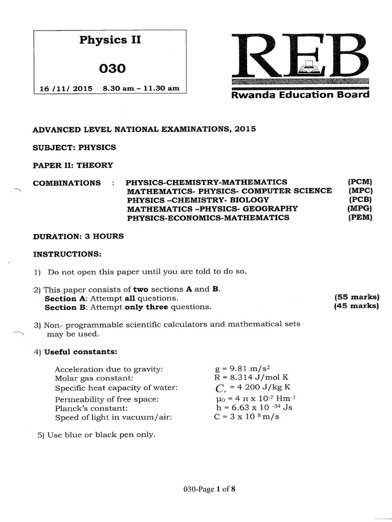 2015 Physics II Past Paper | PDF