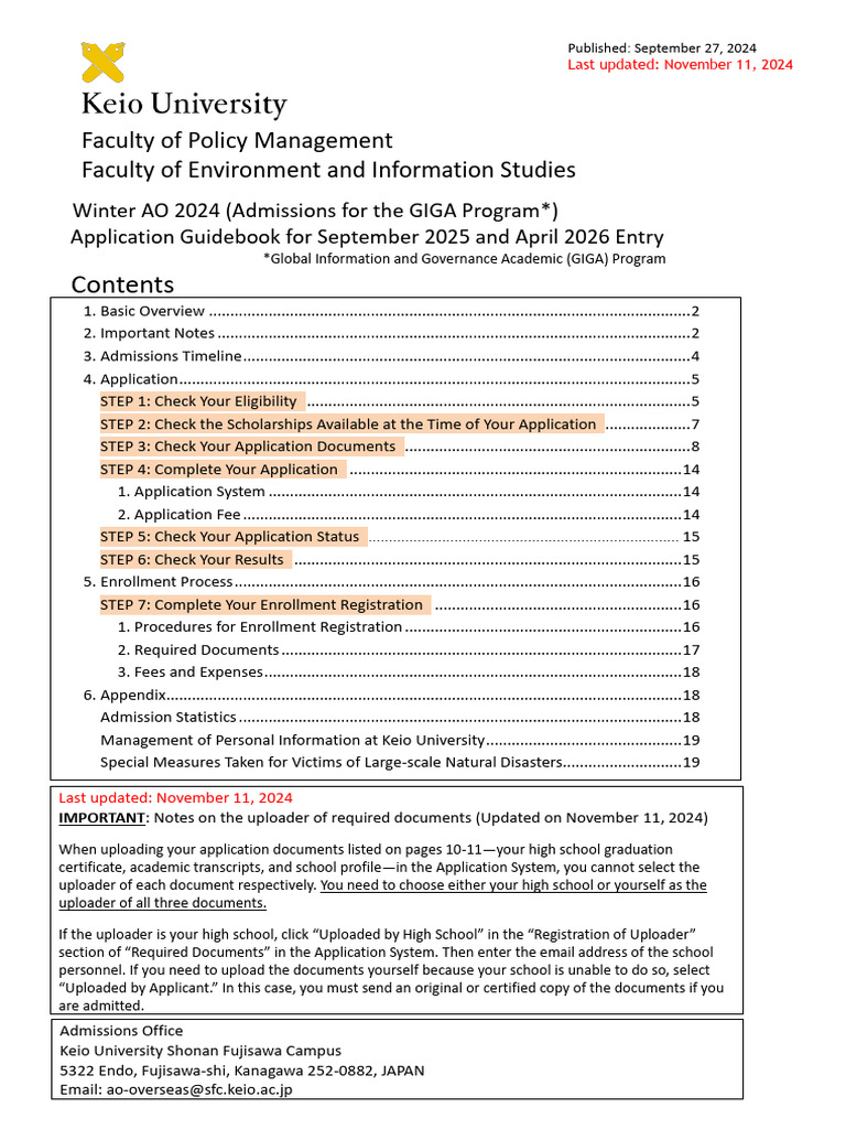 Keio GIGA Program Admissions Guide 2025 | PDF | General Educational ...