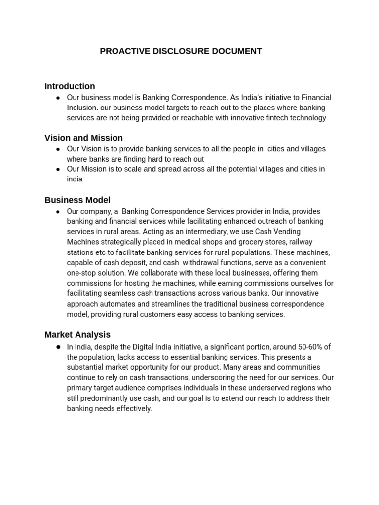Proactive Disclosure Document (1) | PDF | Banks | Financial Inclusion