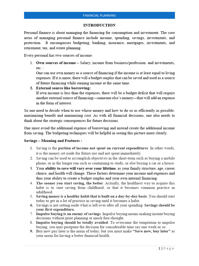 Financial Planning Intro | PDF | Expense | Debt