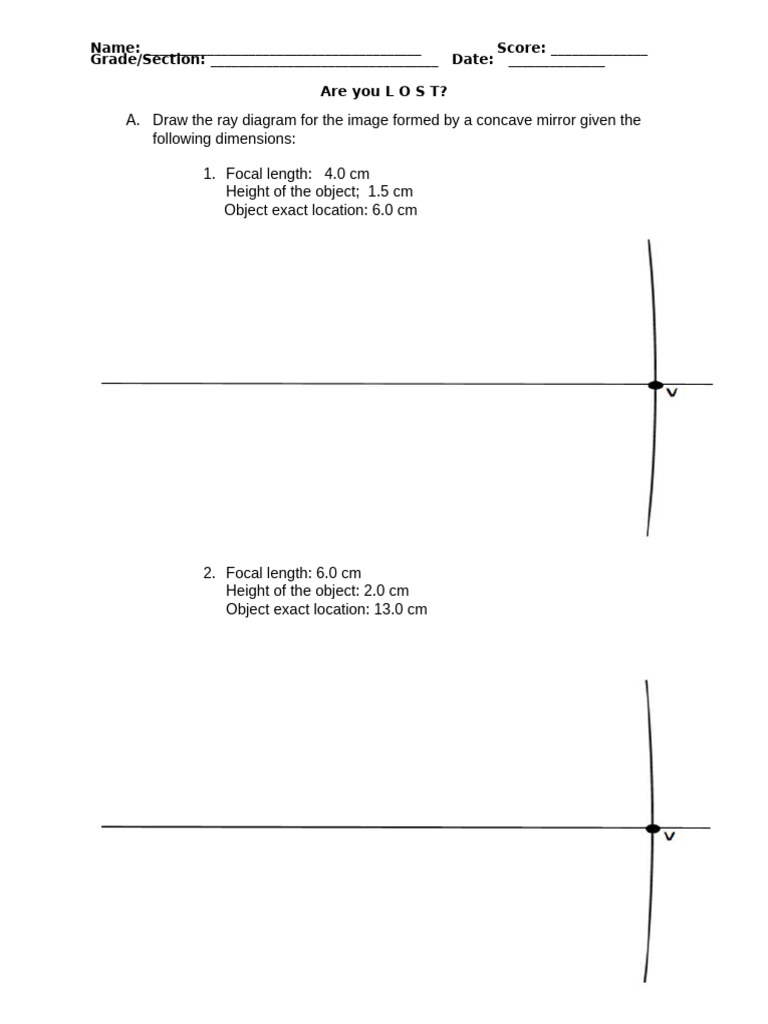 Concave Mirror Ray Diagram Worksheet | PDF