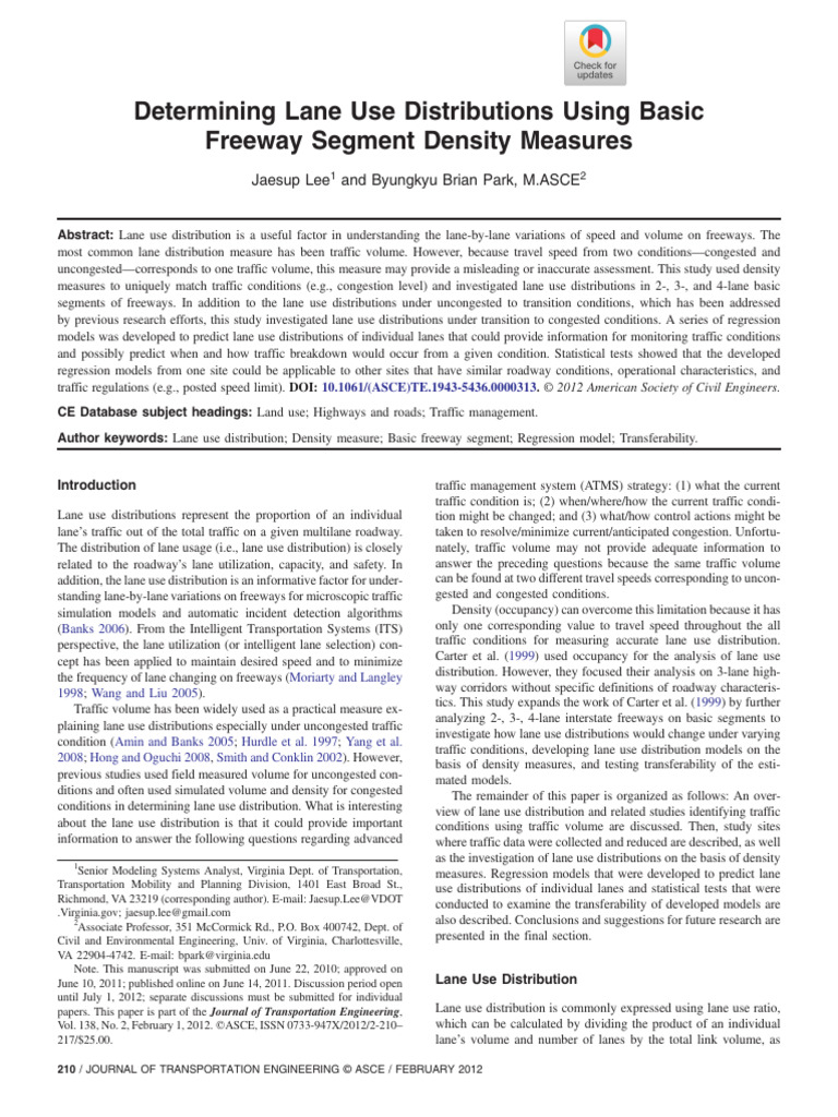 3 Determining Lane Use Distributions Using Basic Freeway Segment Density Measures Pdf