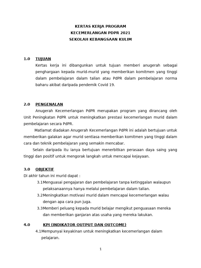 Kertas Kerja Anugerah Kecemerlangan | PDF
