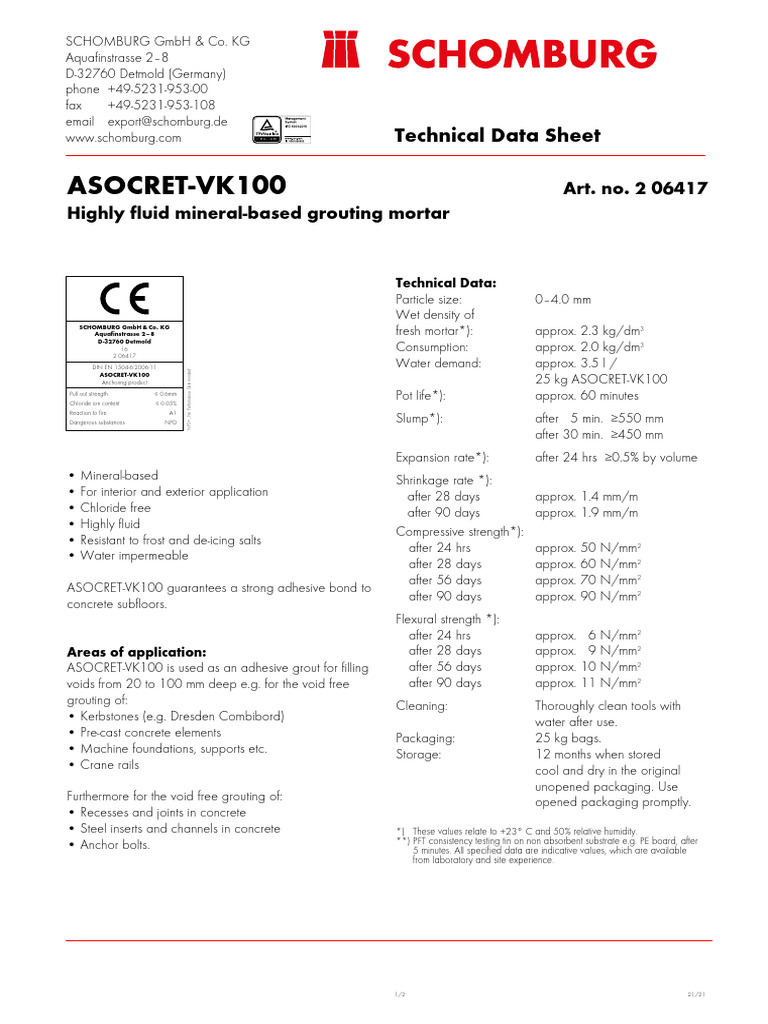 ASOCRET-VK100 Technical Data Sheet EN 2121 | PDF | Concrete | Water