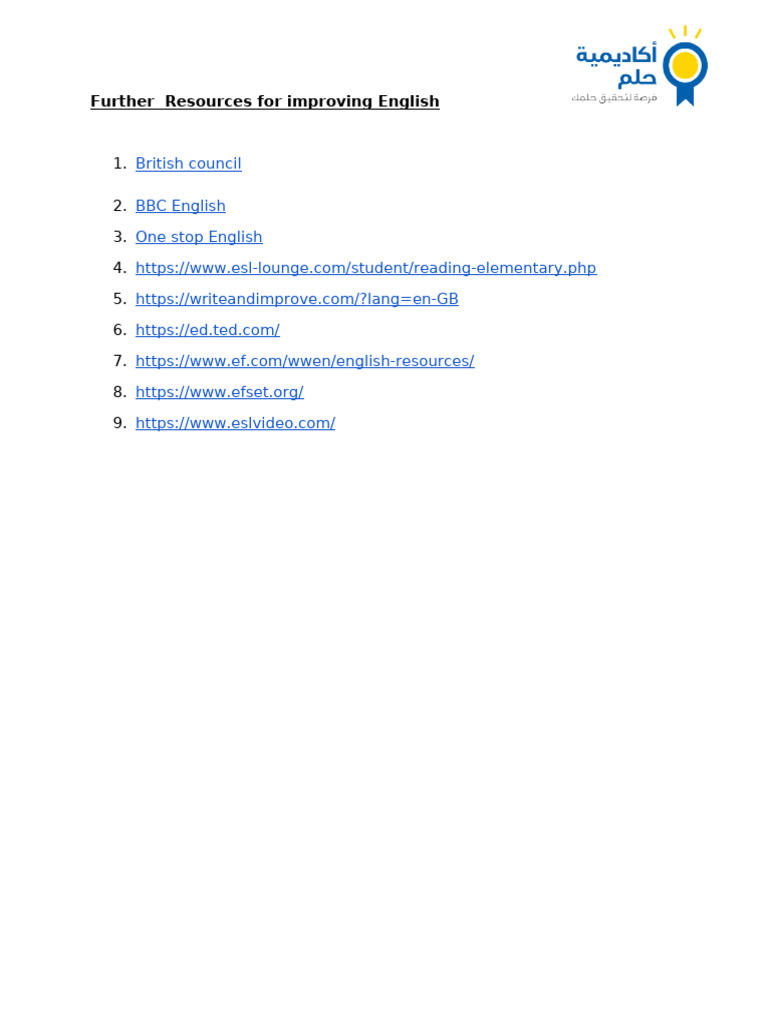 Further Resources For Learning English | PDF